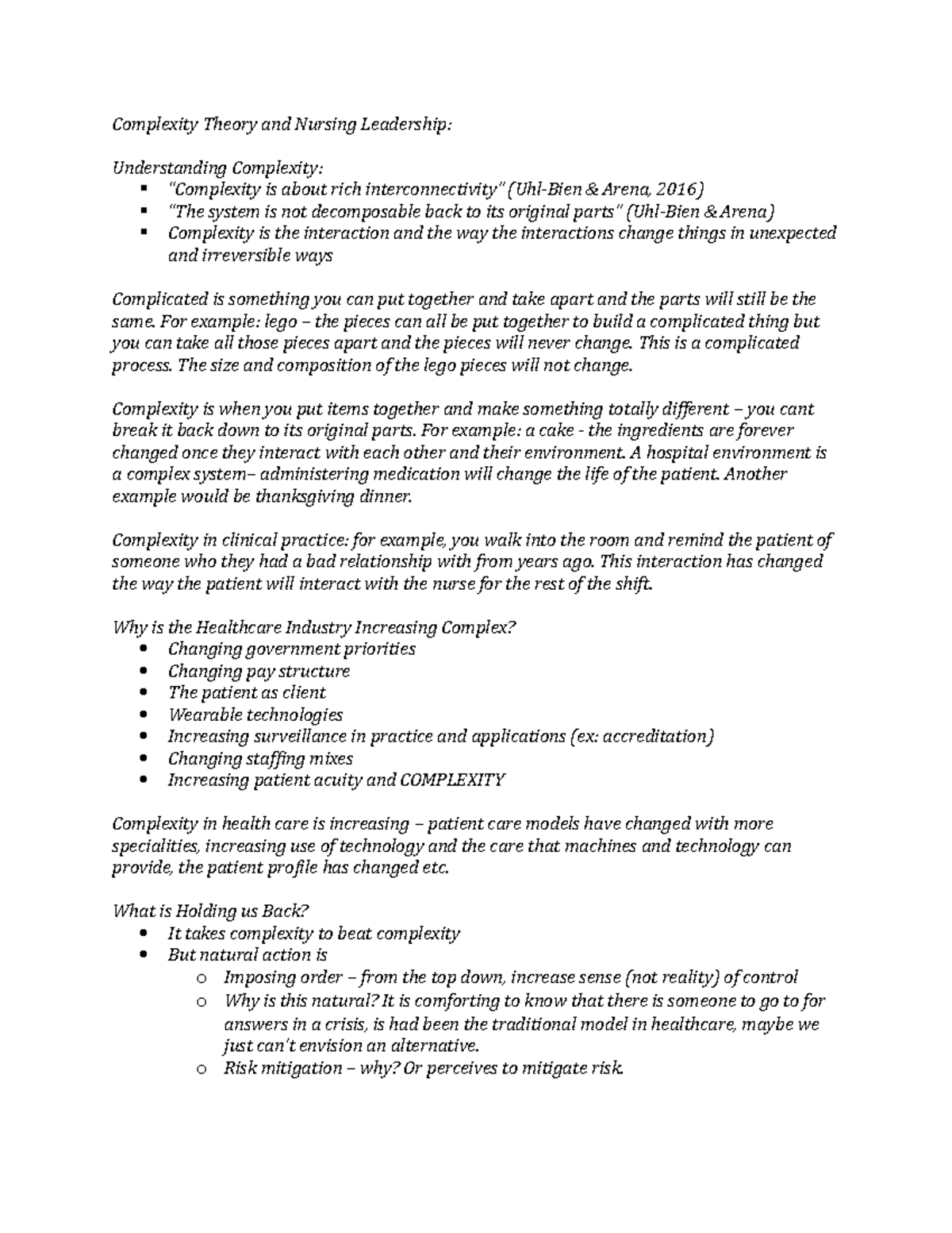 Lecture 2 - Complexity Theory Nursing Leadership - Complexity Theory ...