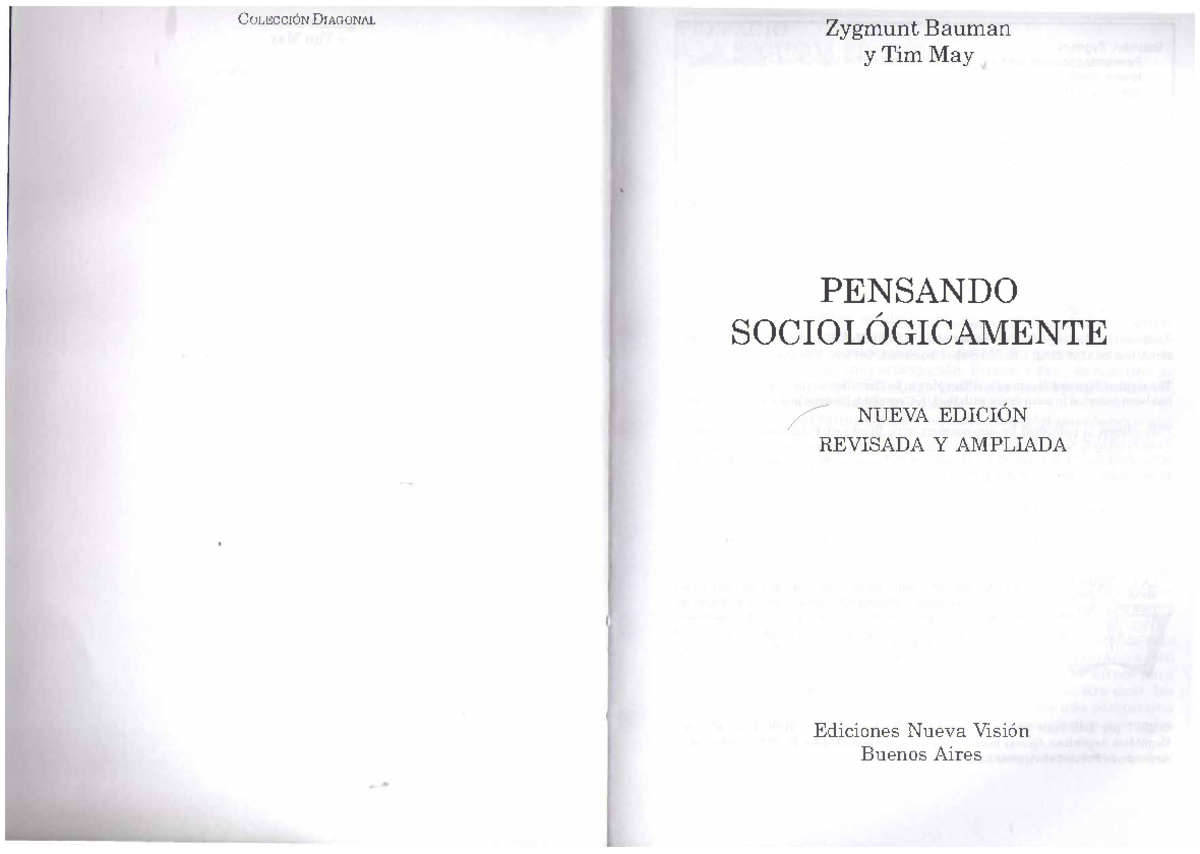 Bauman - Pensando sociologicamente - COLECCIÓN DIAGONAL Zygmunt Bauman ...