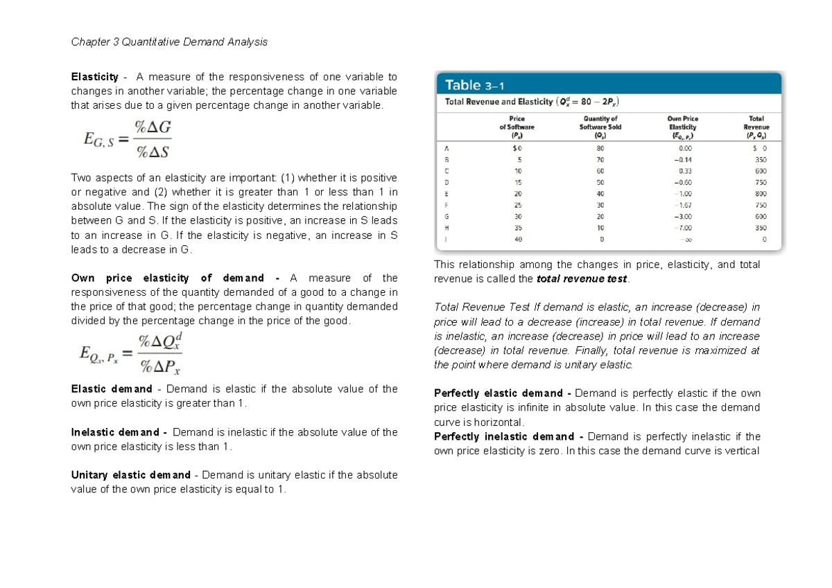 Chapter 3 Quantitative Demand Analysis - Elasticity - A measure of the ...