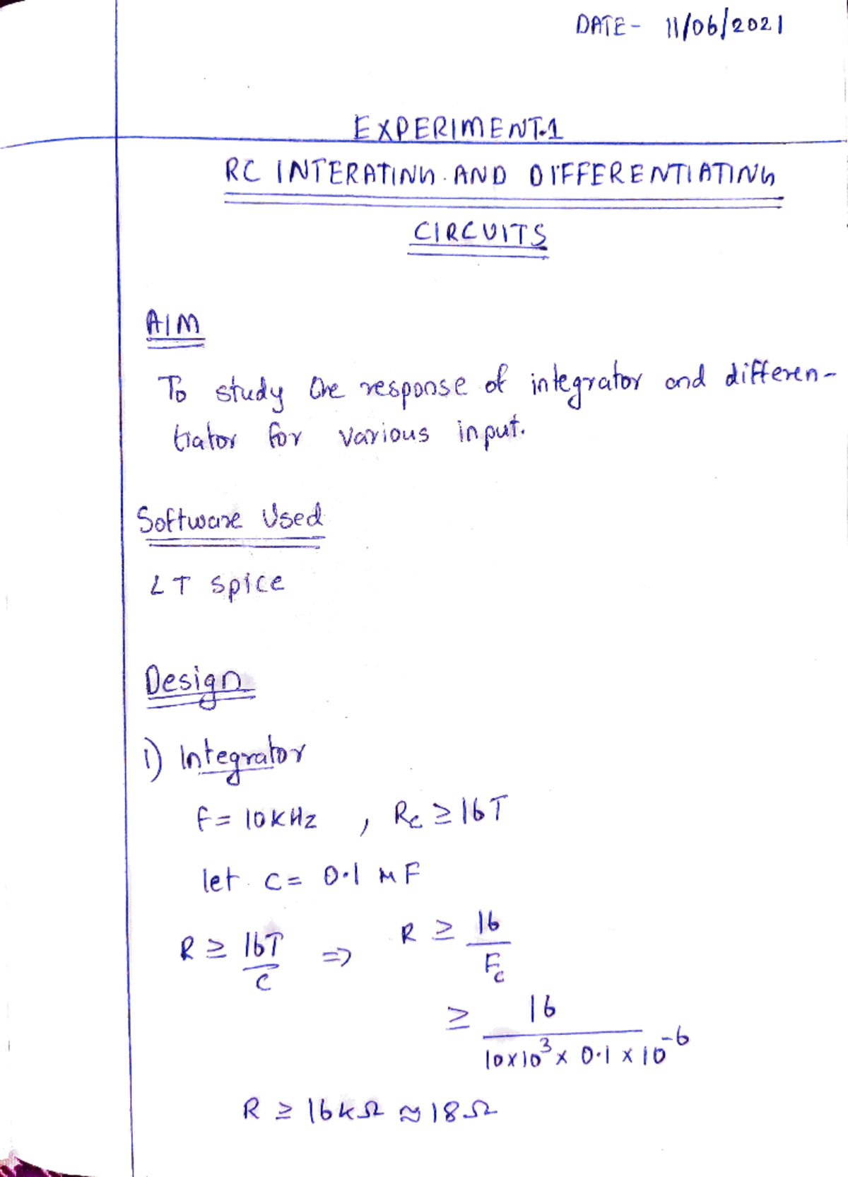 AC exp - Nil - DATE- 11/ob/ EXPERIMENTA RC INTERATINAND 01FFERENTI ...