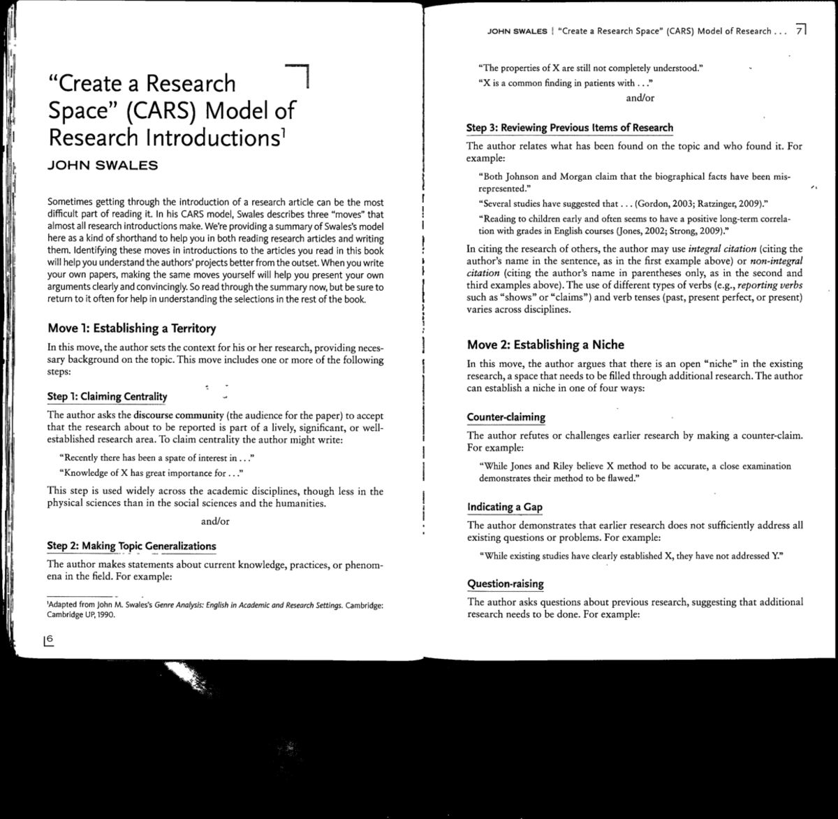 Swales CARS Model - SDFGHJK - "Create a Research Space" (CARS) Model o ...