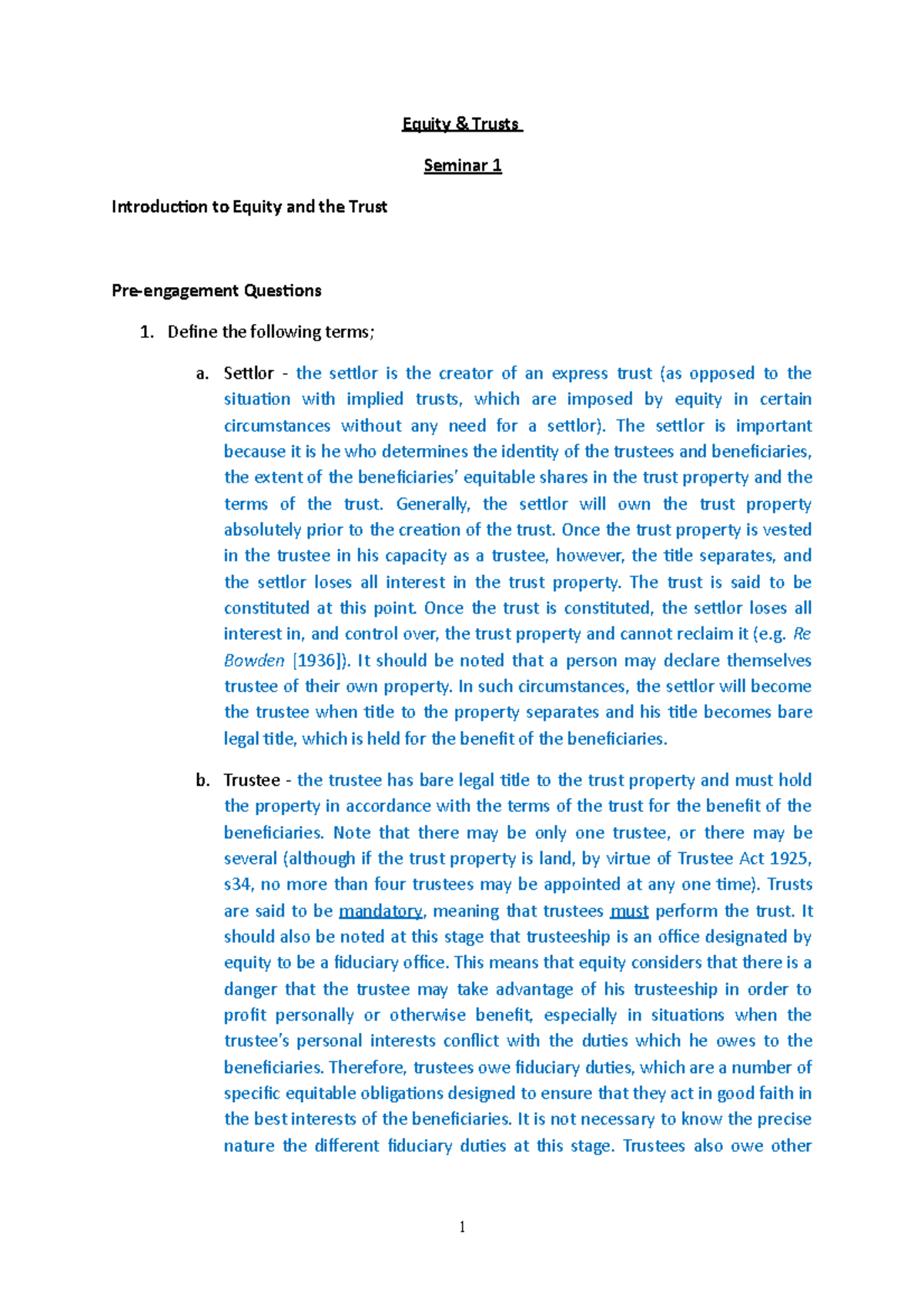 Introduction to Equity and the Trust - Equity & Trusts Seminar 1 ...