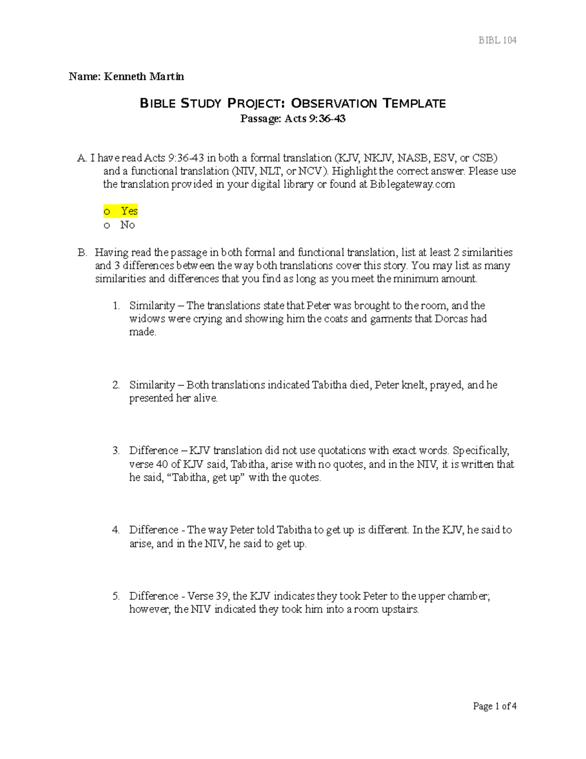 Bible Study Project Observation Kenmartin - Name: Kenneth Martin BIBLE ...