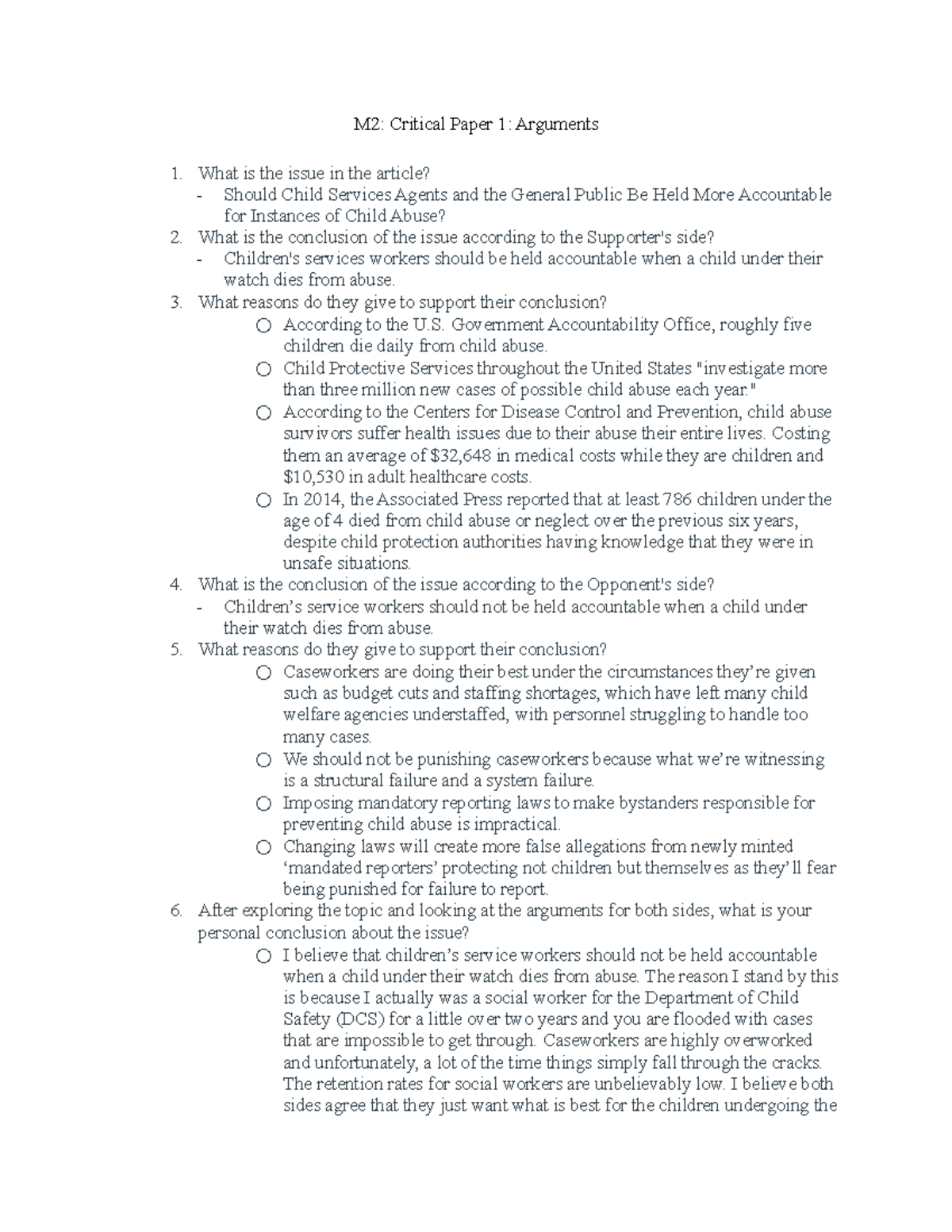 M2 Critical Paper 1 Arguments - M2: Critical Paper 1: Arguments What is ...