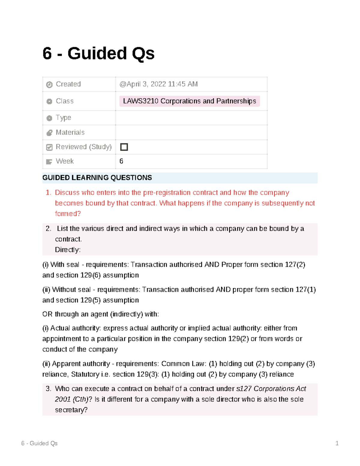 6 - Guided Qs - Lecture Notes - 6 - Guided Qs Created Class LAWS3210 ...
