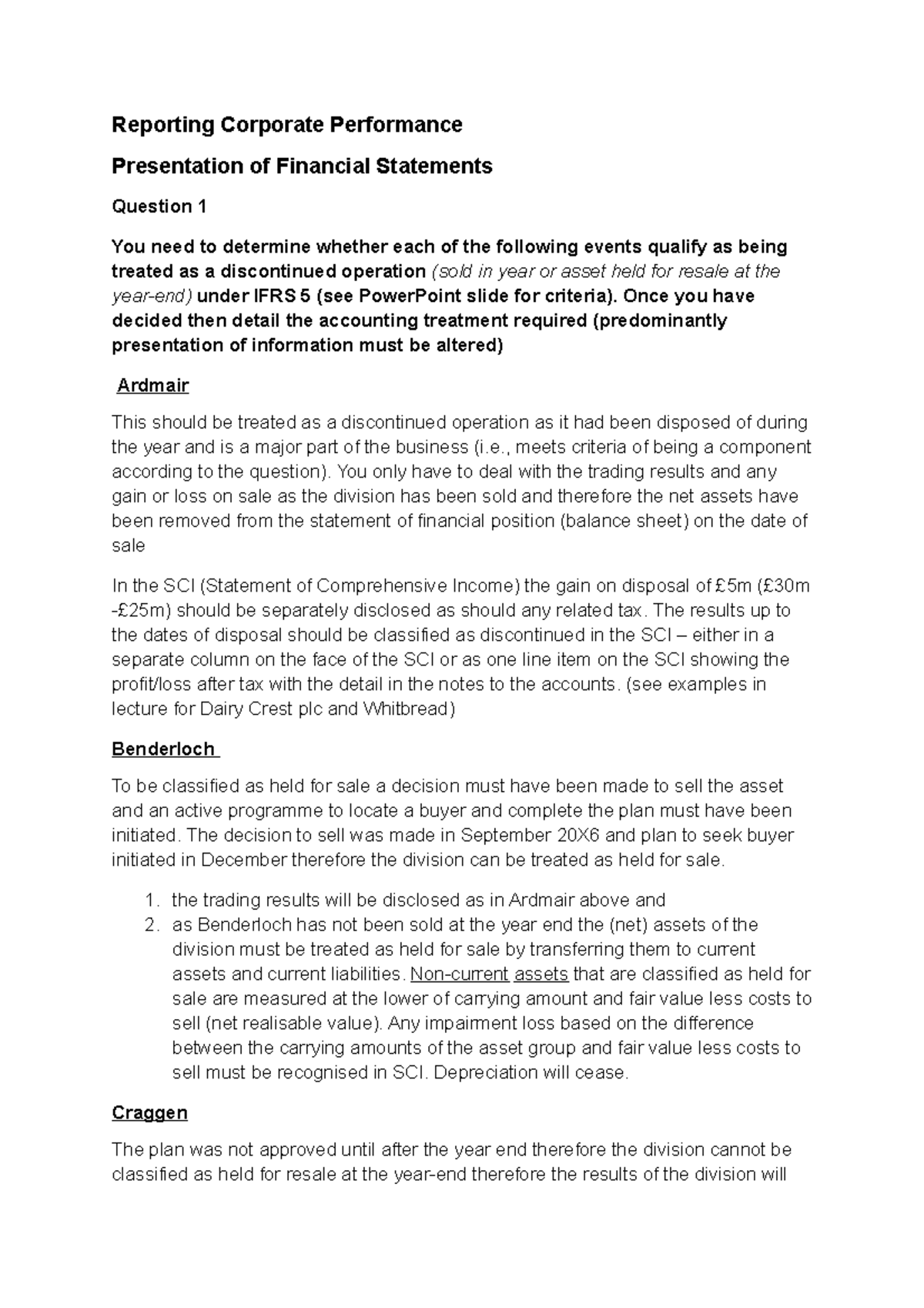 Tutorial solution 1 - Reporting Corporate Performance Presentation of ...