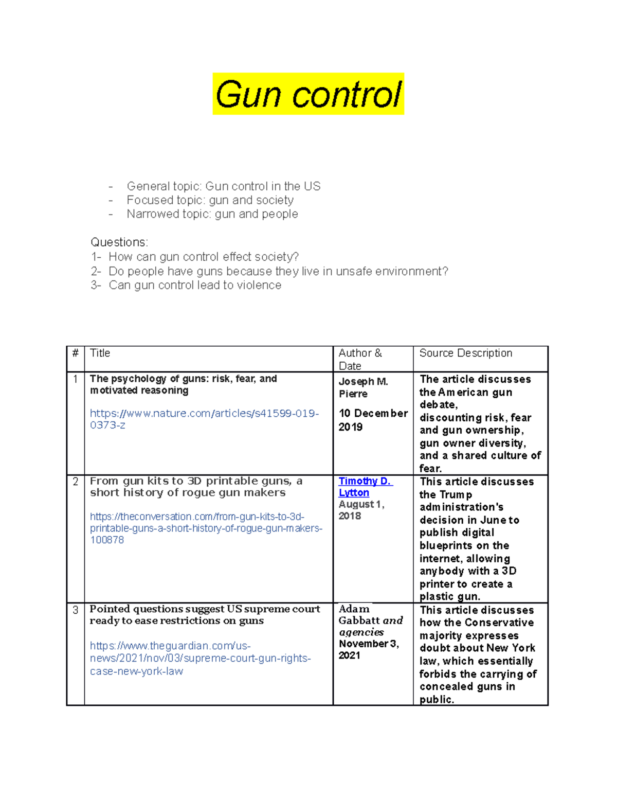 Gun control - Pierre 10 December 2019 The article discusses the ...