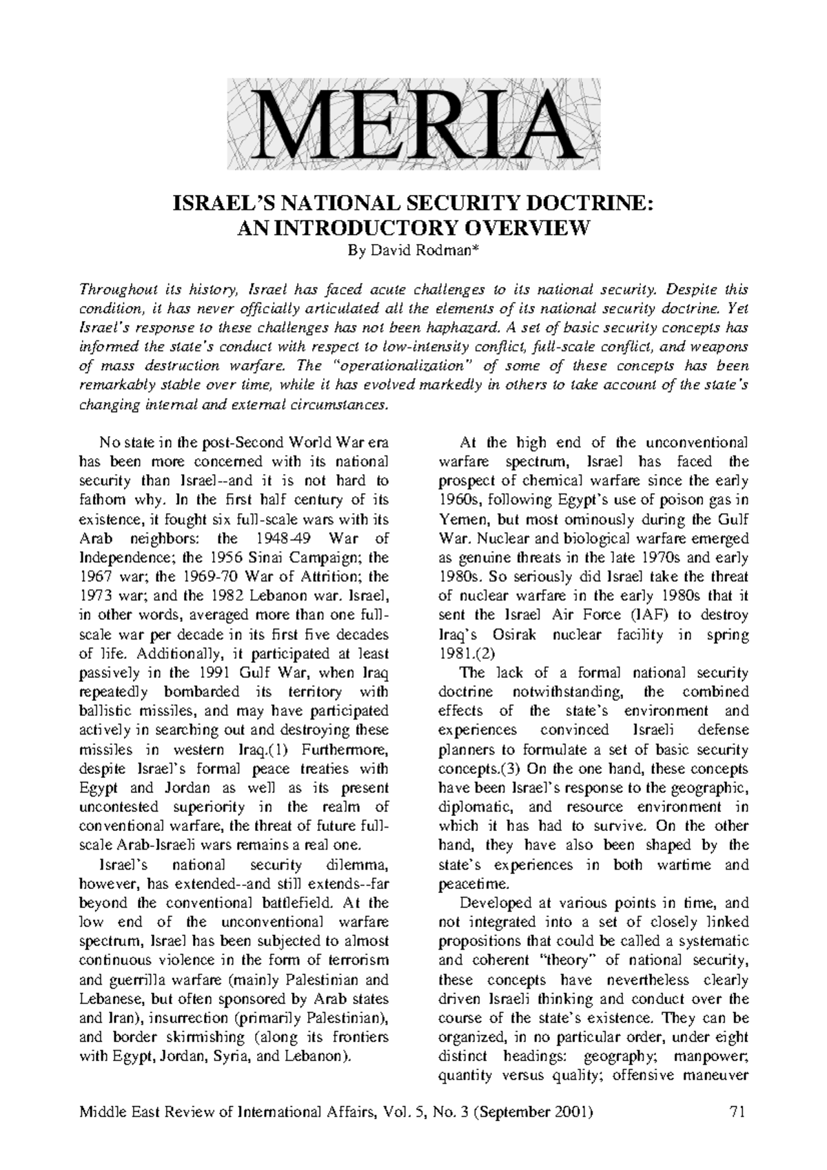 Israel’S National Security Doctrine - INSS - ISRAEL’S NATIONAL SECURITY ...