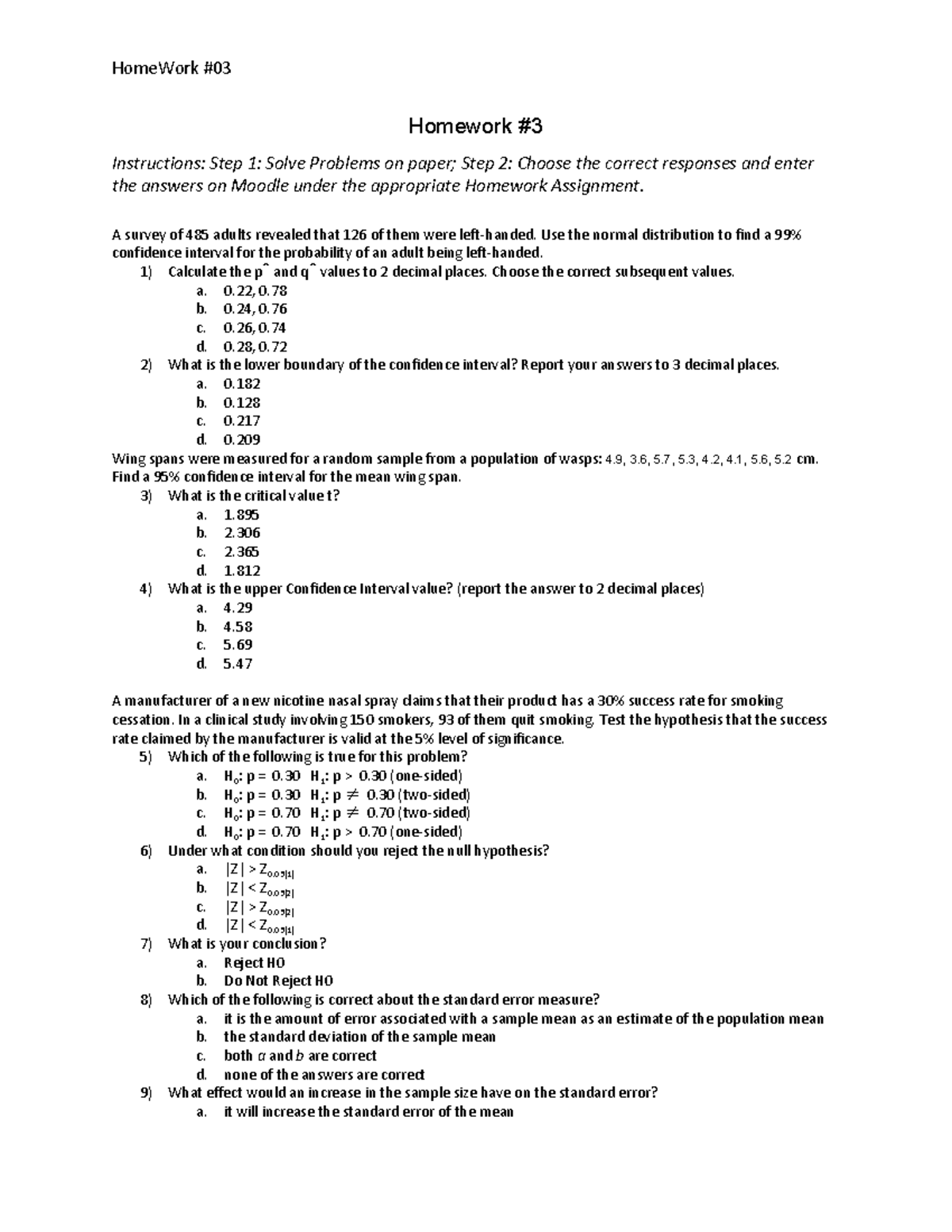 Homework 3 - HomeWork Homework Instructions: Step 1: Solve Problems on ...