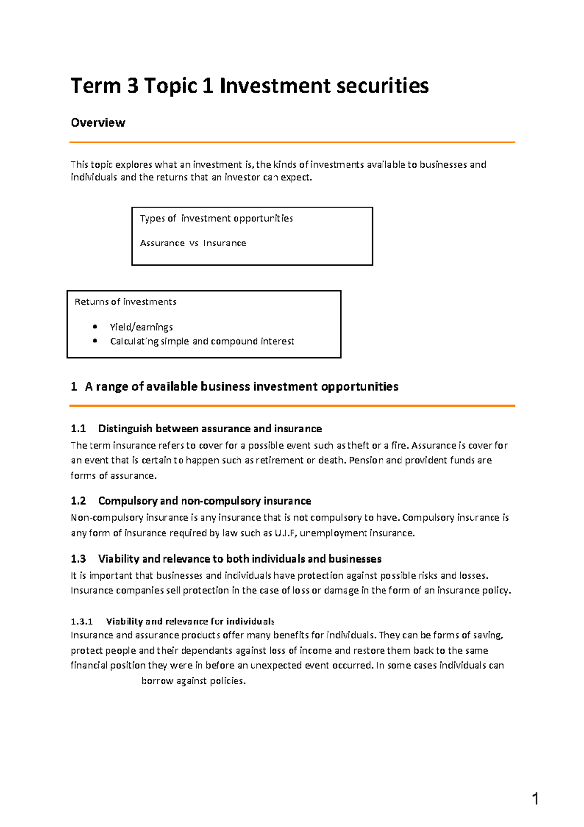 Investment securities - Term 3 Topic 1 Investment securities Overview ...