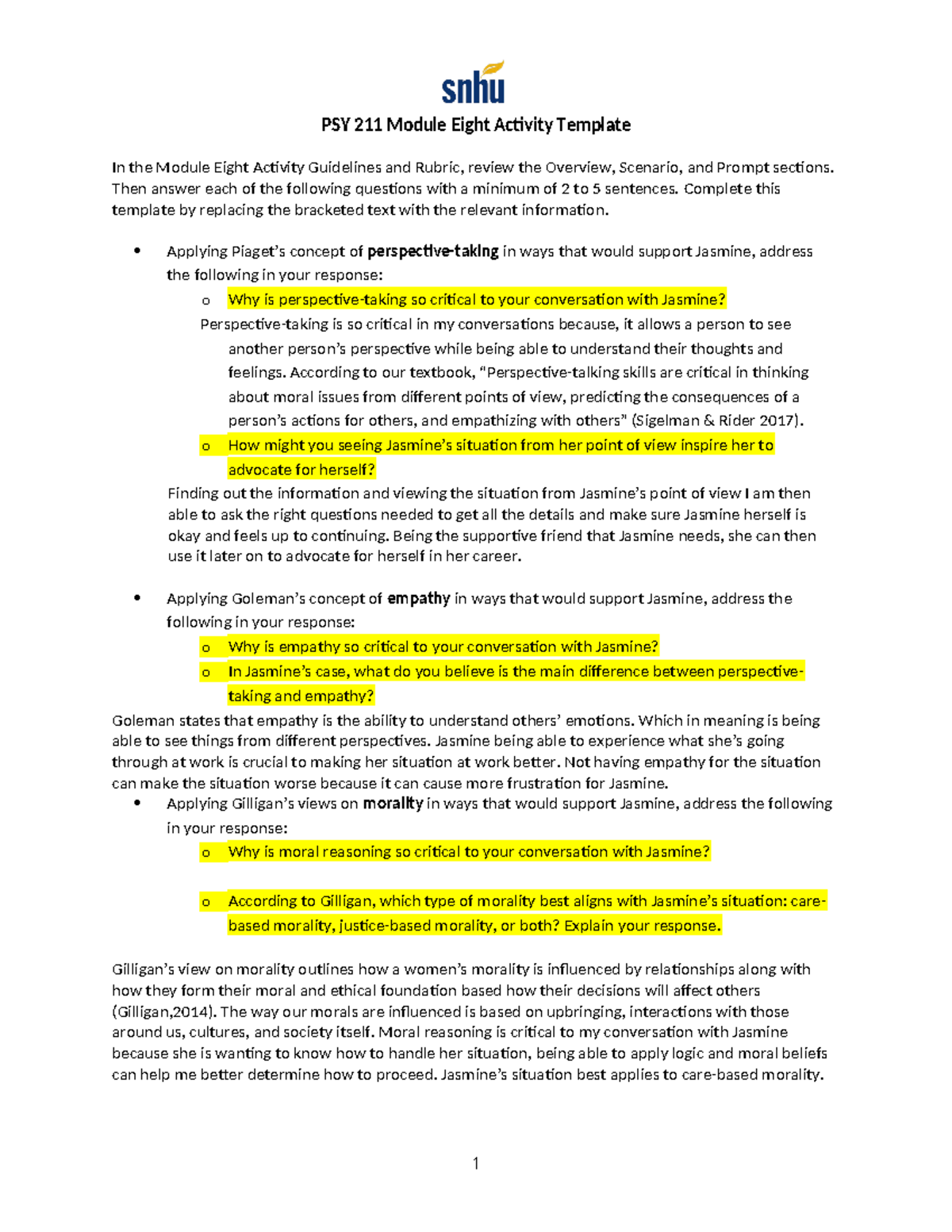 Desiree Ward PSY 211 Module Eight Activity Template - PSY 211 Module ...