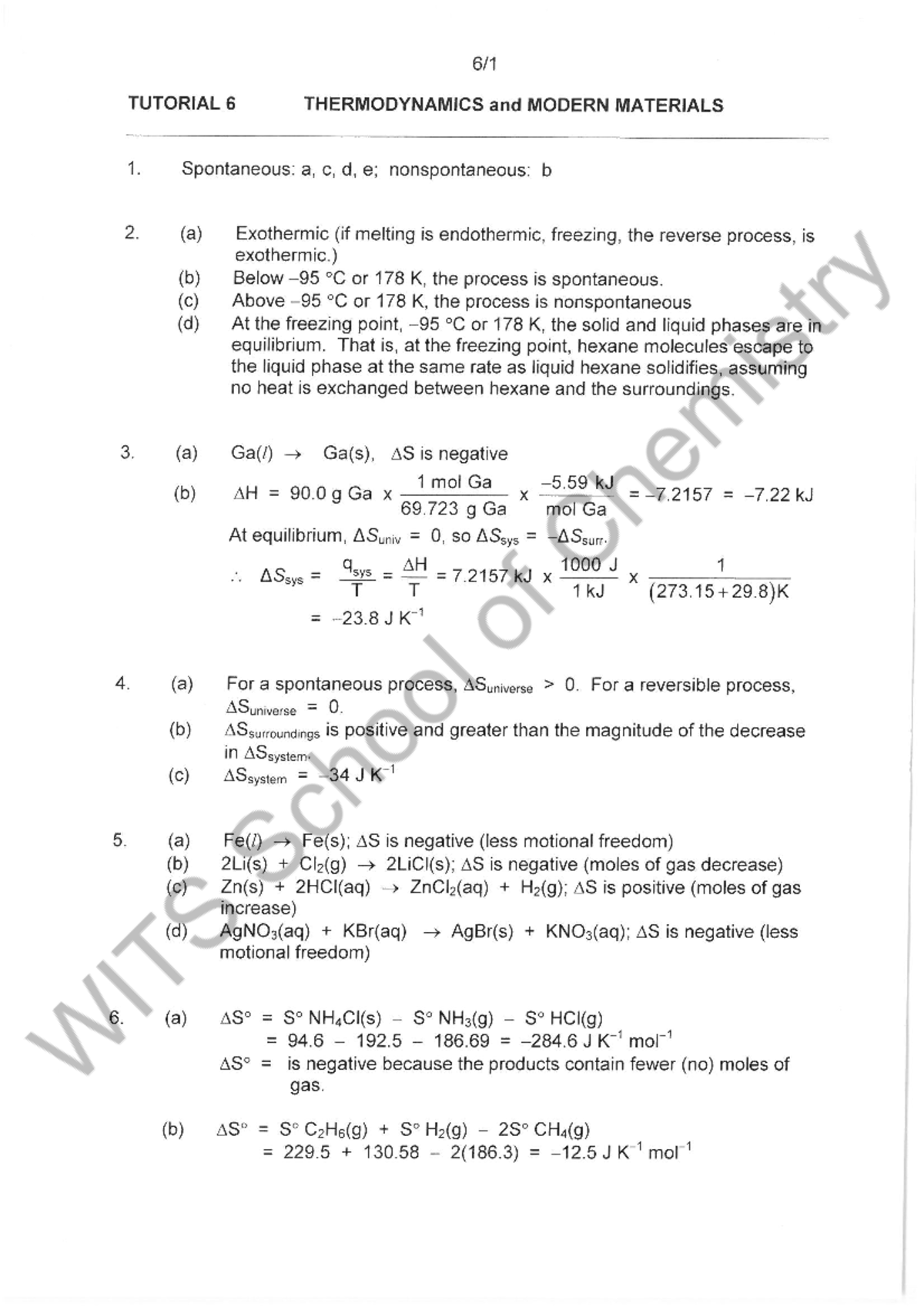 Tut 6 soln- Solutions for tutorial 6 for CHEM1051A - CHEM1051A - Studocu