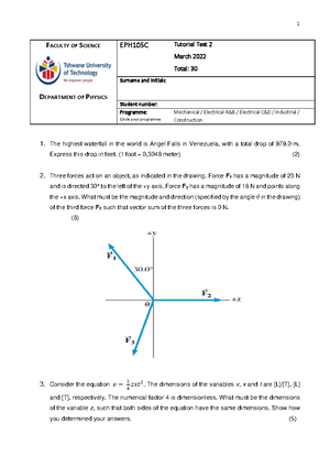 Tutorial 5 Solutions 21 (EPH105C) 2021 - 1 FACULTY OF SCIENCE DEPARTMENT OF PHYSICS EPH105C ...