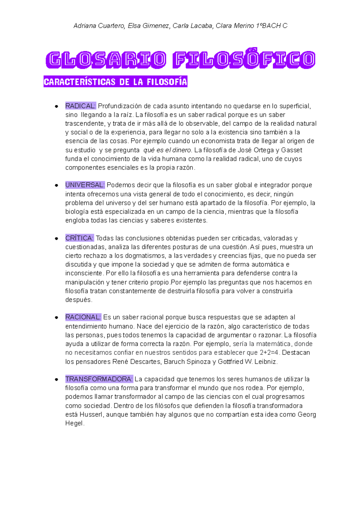 Glosario filosofía - Filosofía - IES Bachiller Diego Sanchez - Studocu