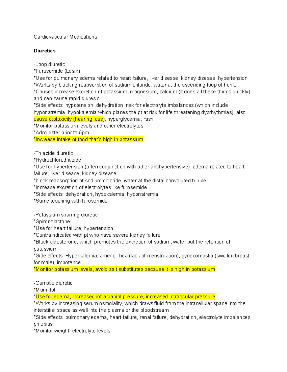Cardiac Medications - Cardiovascular Medications Diuretics -Loop ...