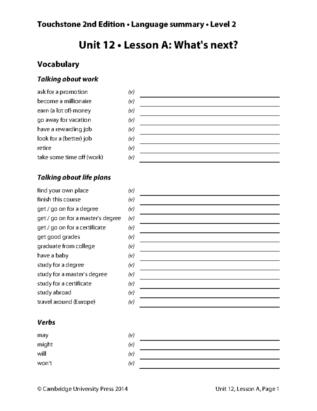 Unit 12 - Lesson A What's next - Touchstone 2nd Edition • Language ...