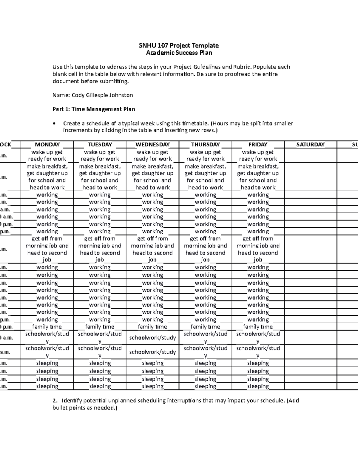 SNHU 107 Project - SNHU 107 Project Template Academic Success Plan Use ...