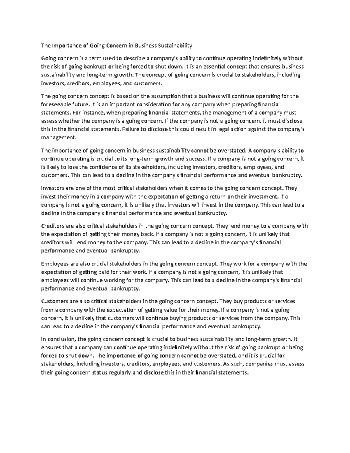 The Importance of Going Concern in Business Sustainability - It is an ...