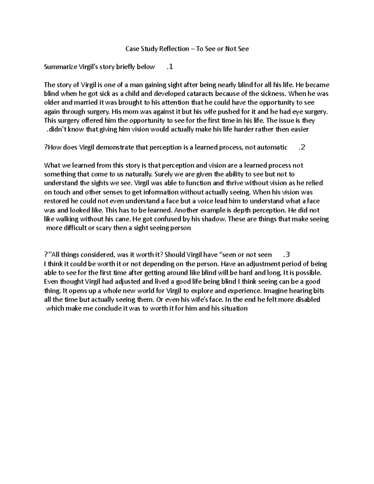 To See or Not See - Assignment for case study - Case Study Reflection – To See or Not See ...