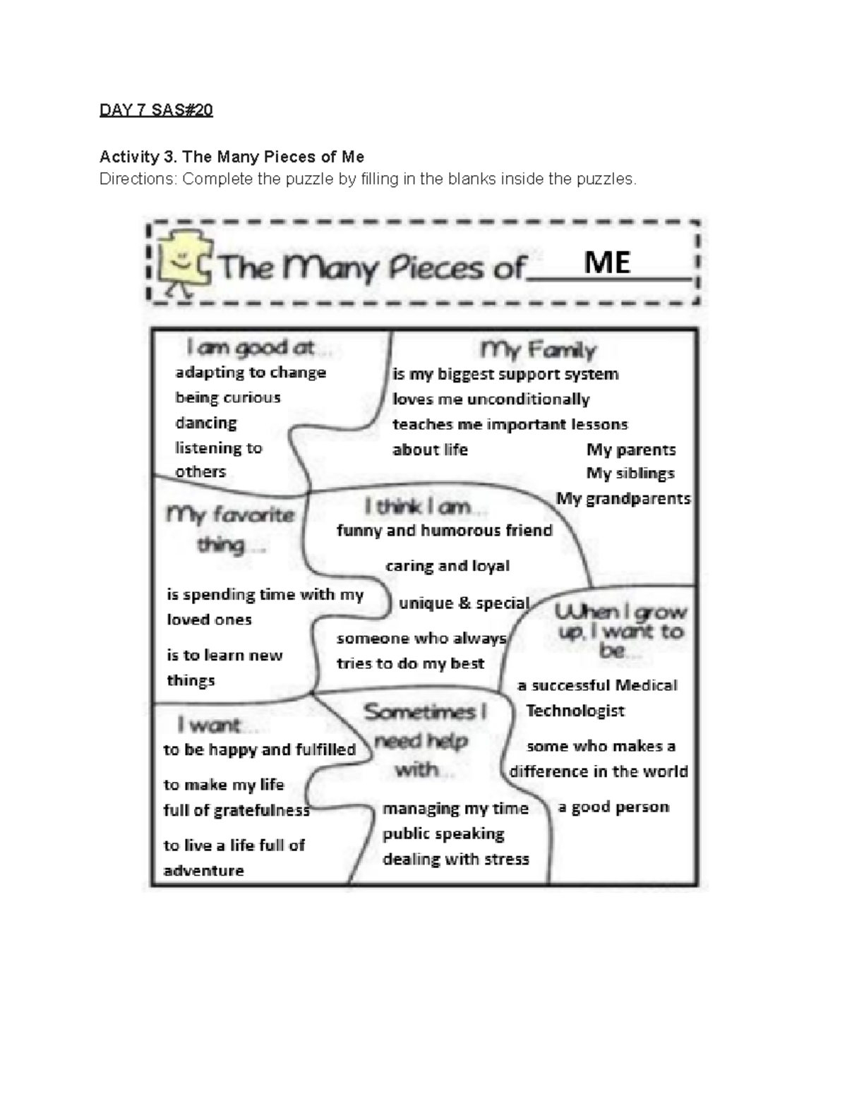 DAY 7 SAS#20-21 - Answer for Understanding the Self SAS#20-21 - DAY 7 SAS# Activity 3. The Many ...