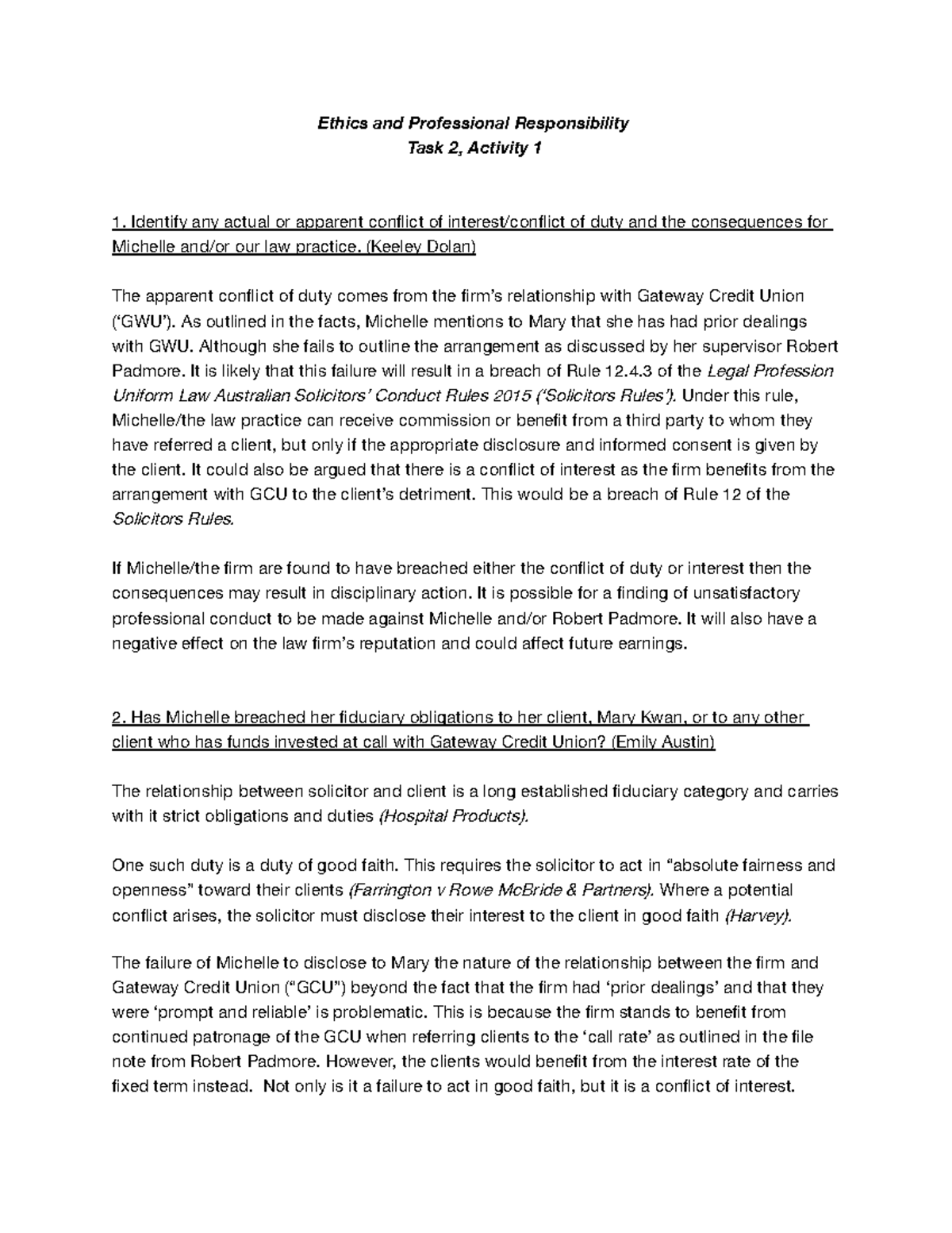 Task 2.1 - Making disclosure and maintaining client confidentiality ...