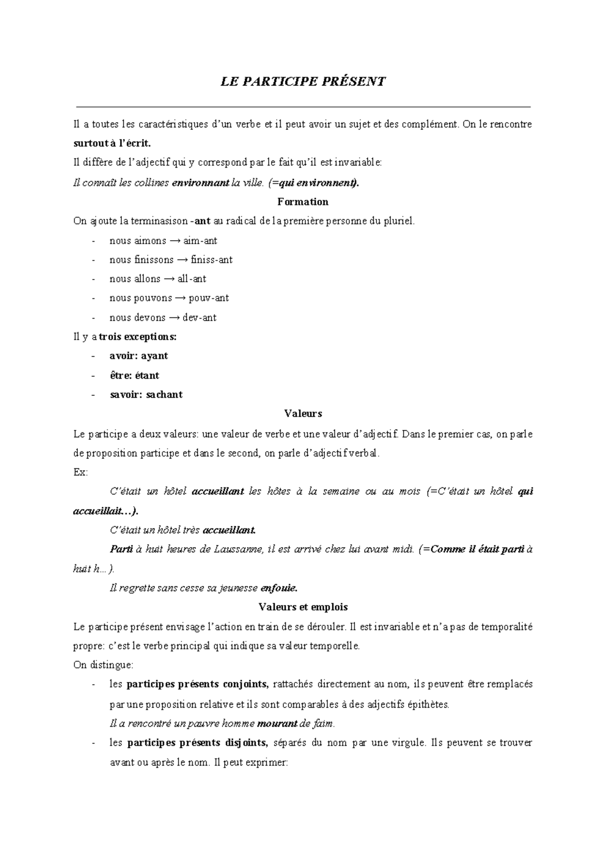 LE Participe Présent - LE PARTICIPE PRÉSENT Il a toutes les ...
