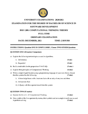[Solved] a Explain the two As of Computational Thinking 2 mks b Draw a - computational thinking ...