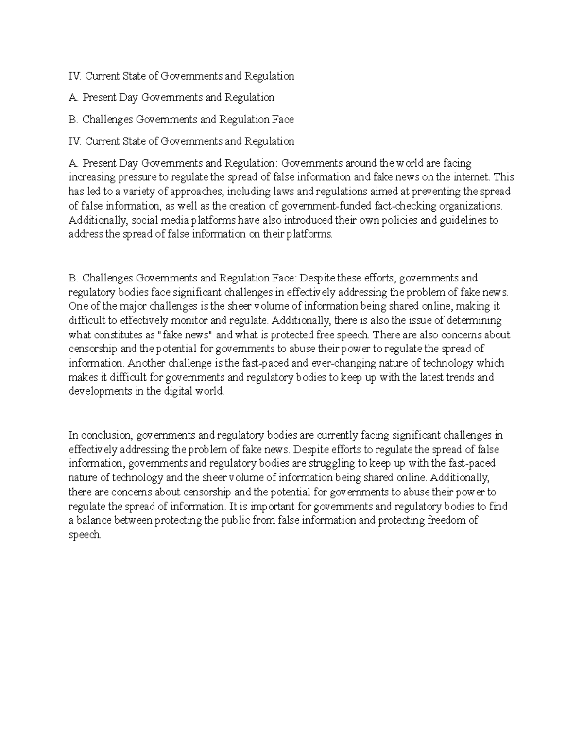 Governments and regulation 4 - IV. Current State of Governments and ...