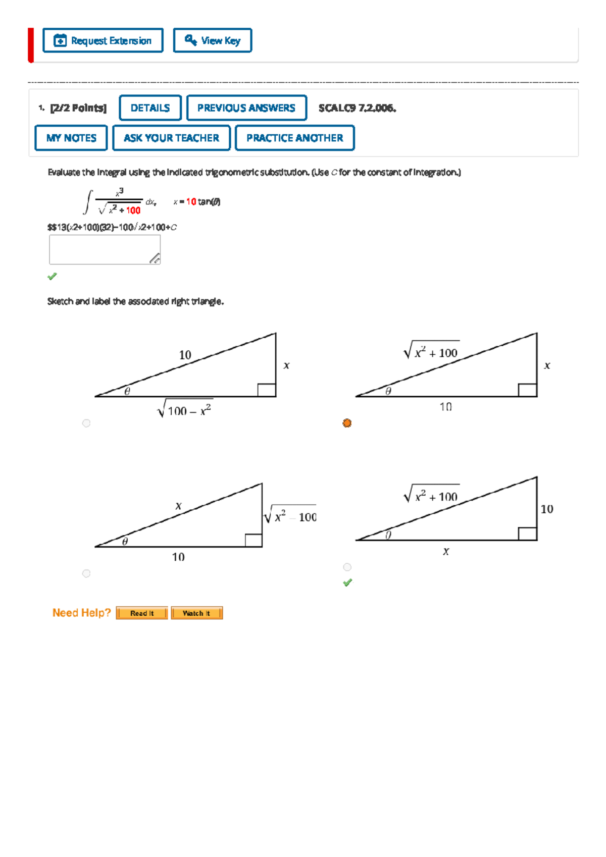 7.3 Trigonometric Substitution - Math 152, section 4, Spring 2023 Web Assign - Evaluate the ...
