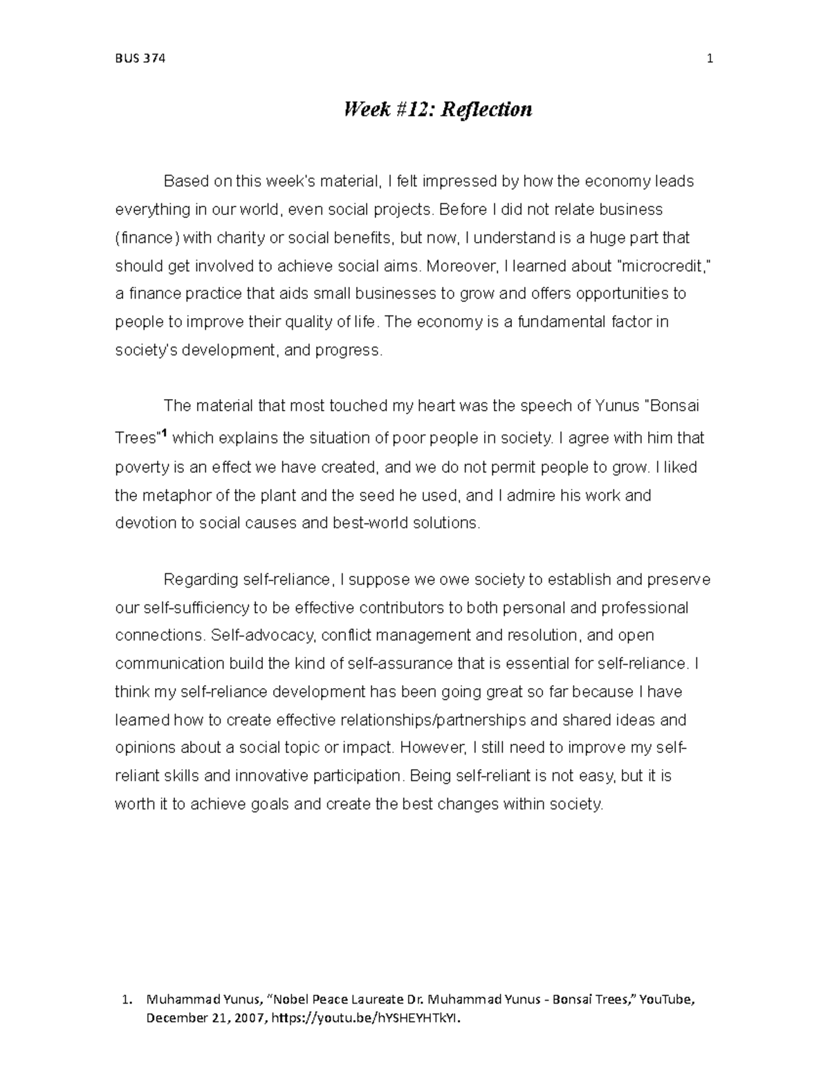 W12 - Reflection - BUS 374 1 Week #12: Reflection Based on this week’s material, I felt ...