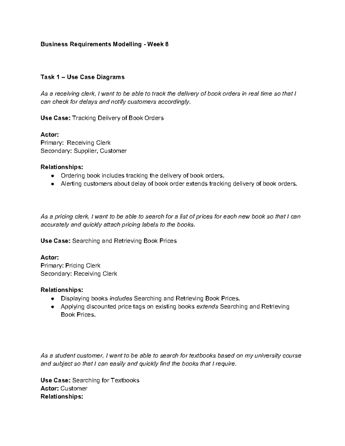 BRM Week 8 - BRM Week 8 - Business Requirements Modelling - Week 8 Task ...