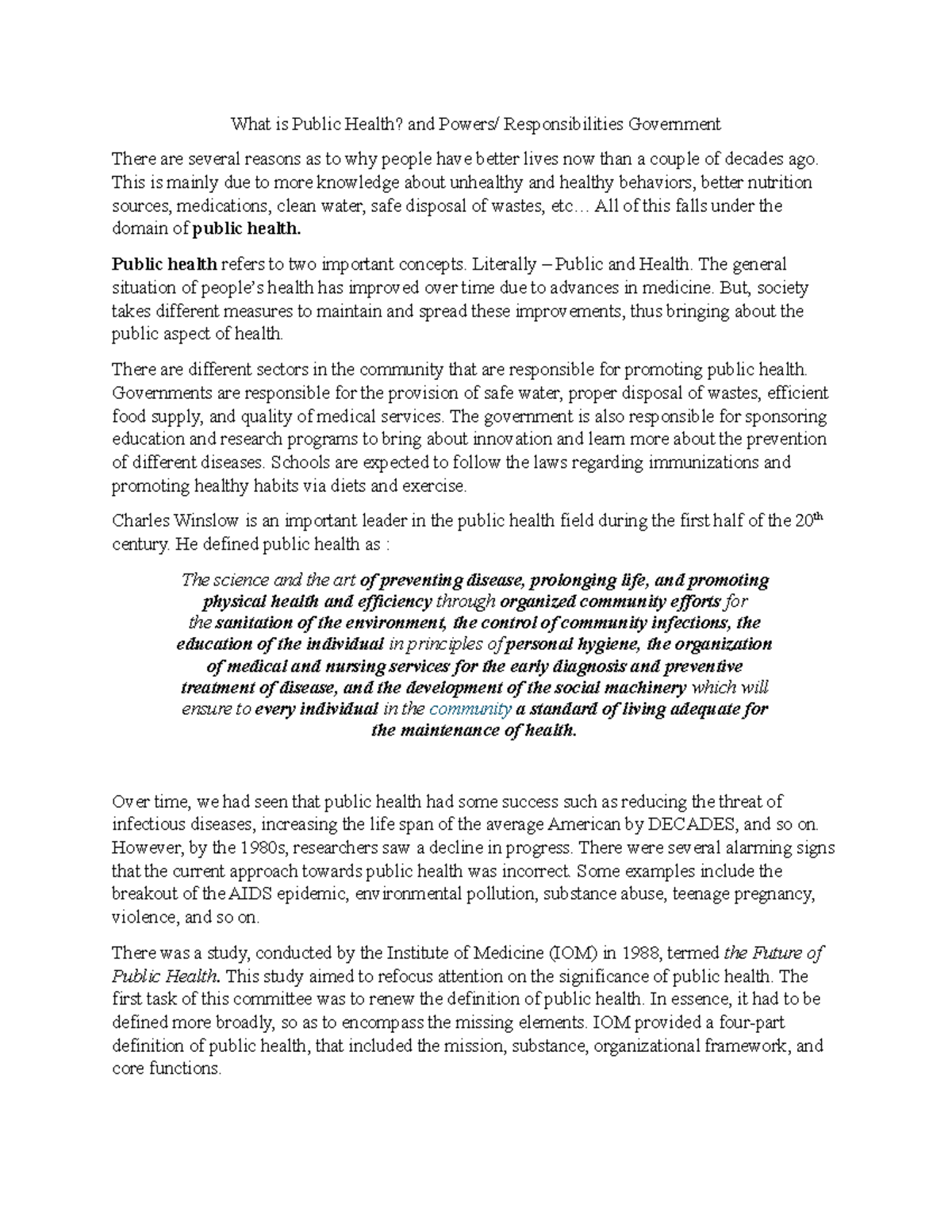 PH Policies 1 - What is Public Health? and Powers/ Responsibilities ...