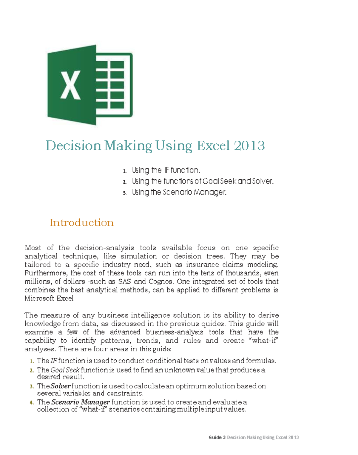 Excel Guide 3 - buigigluik - Guide 3 Decision Making Using Excel 2013 ...