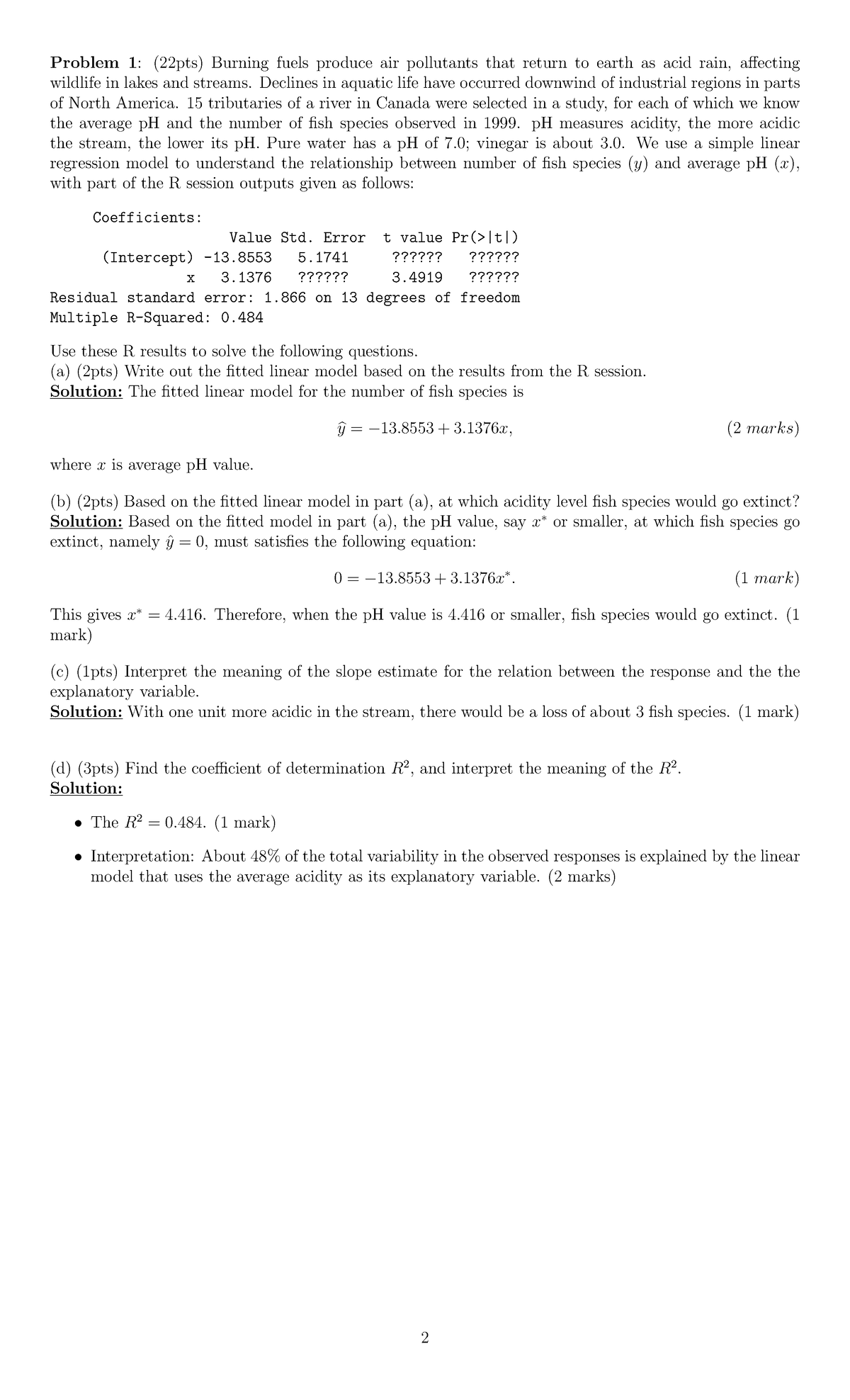 Stat midterm sample - Problem 1: (22pts) Burning fuels produce air pollutants that return to ...