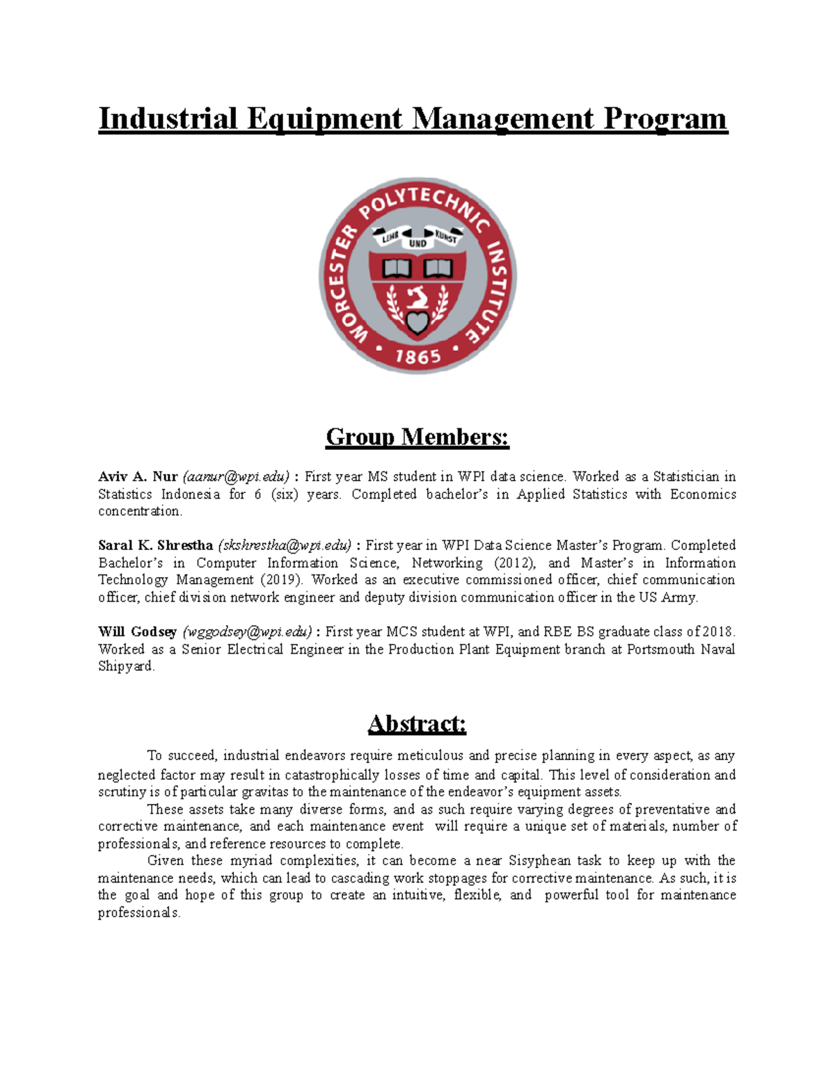 WPI - CS 5007 - Phase 2 Progress Report - IEMT App - Industrial ...