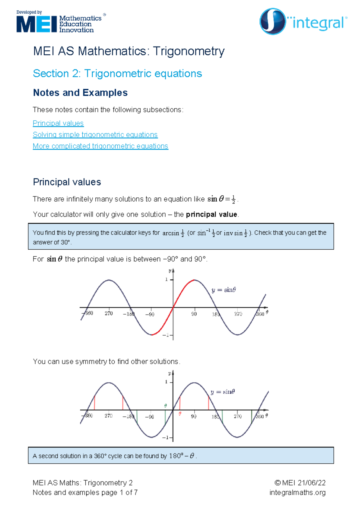 Meiast 2n - sss - MEI AS Maths: Trigonometry 2 © MEI 21/06/ MEI AS ...