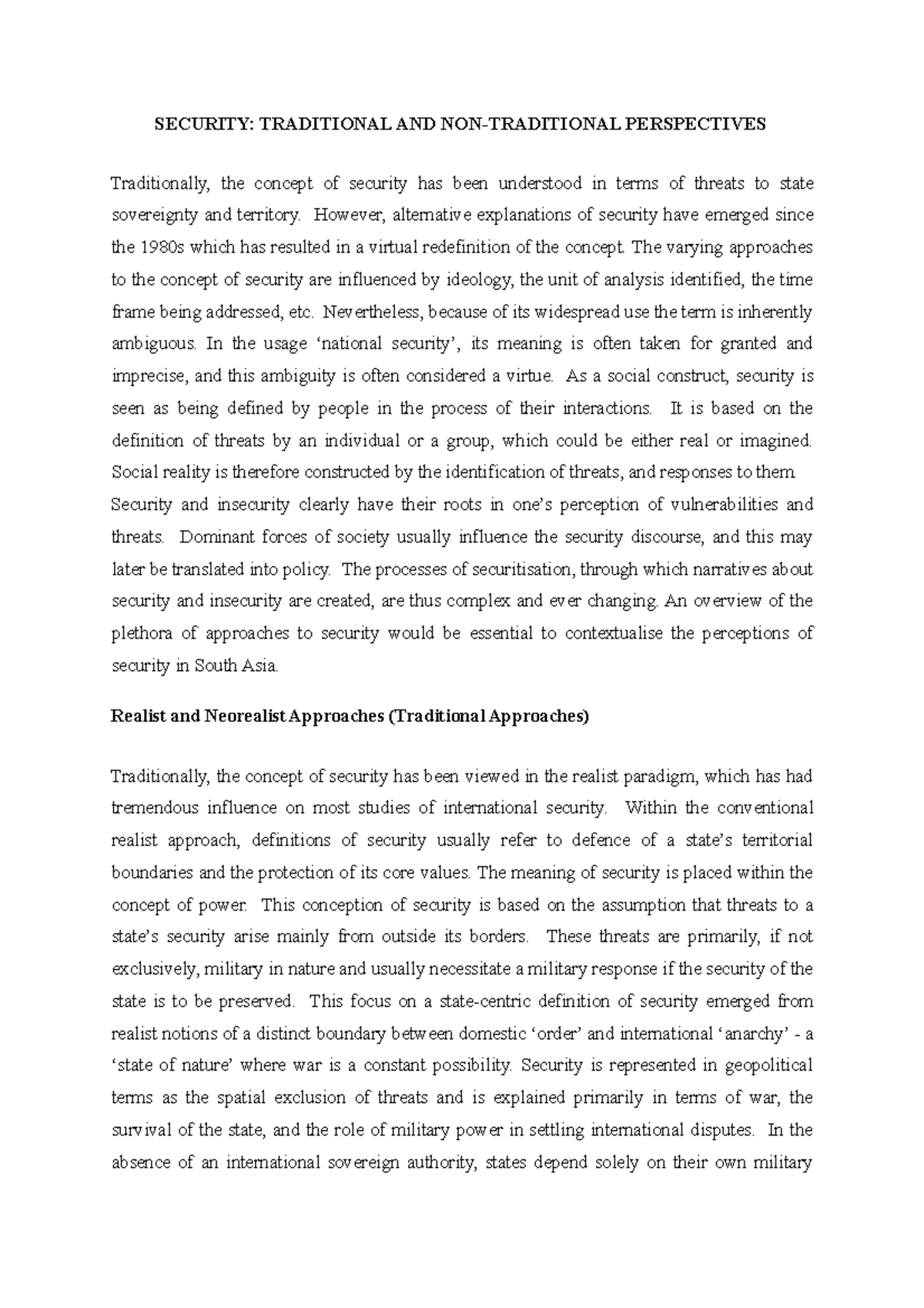 Security-Traditional and Nontraditional - SECURITY: TRADITIONAL AND NON ...