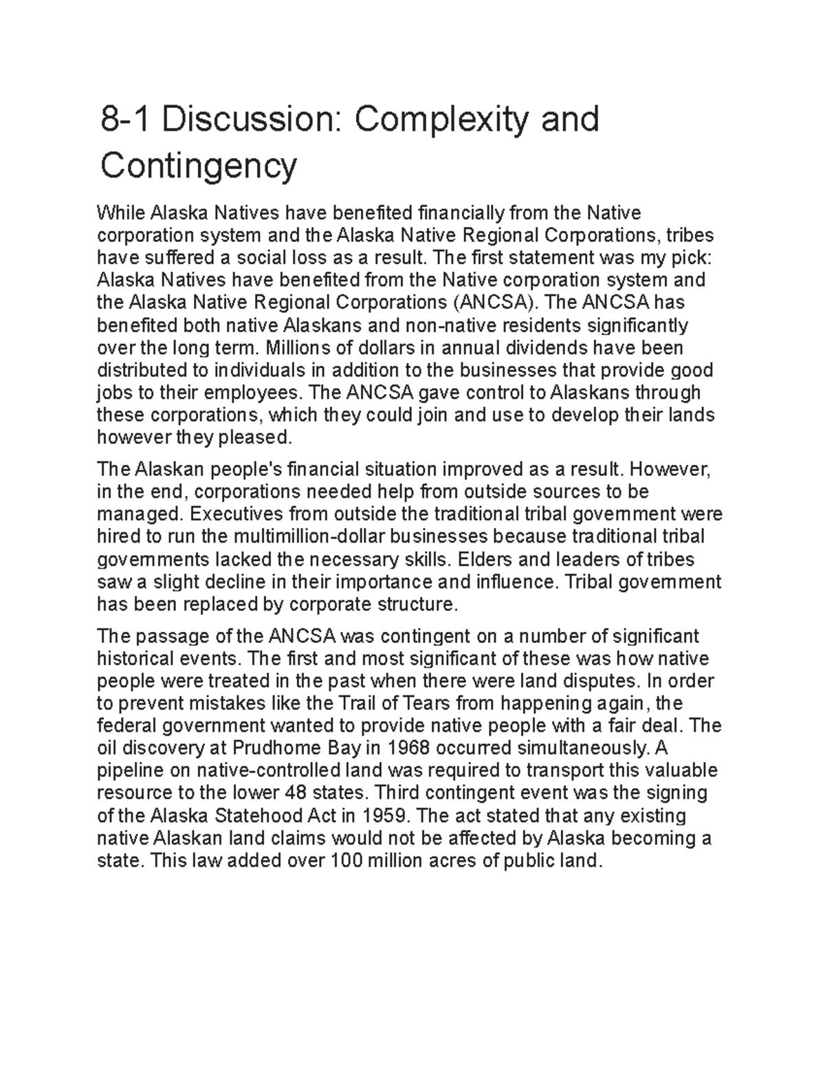 8-1 Discussion Complexity and Contingency - 8-1 Discussion: Complexity and Contingency While ...