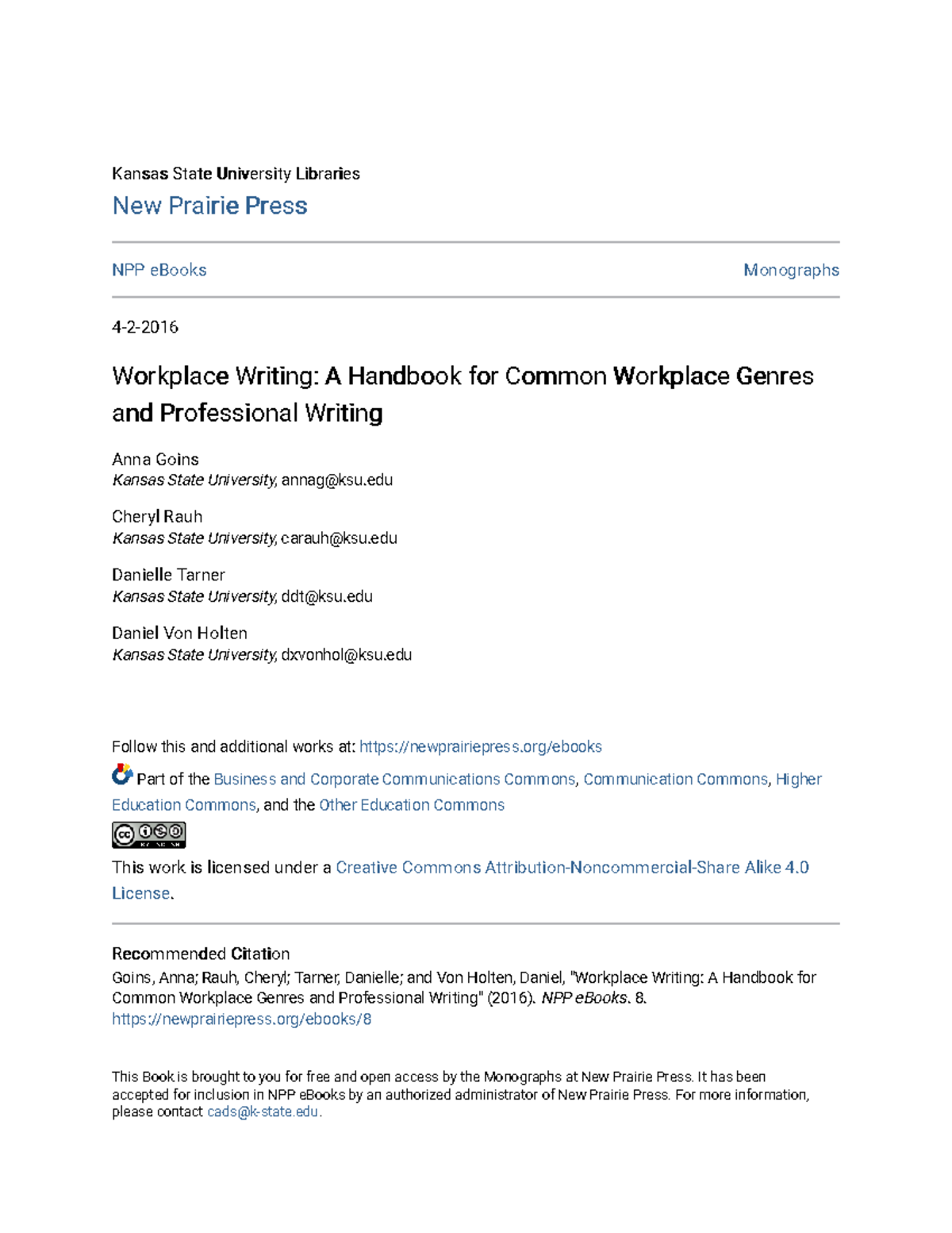 Workplace Writing A Handbook for Common Workplace Genres and Pro ...