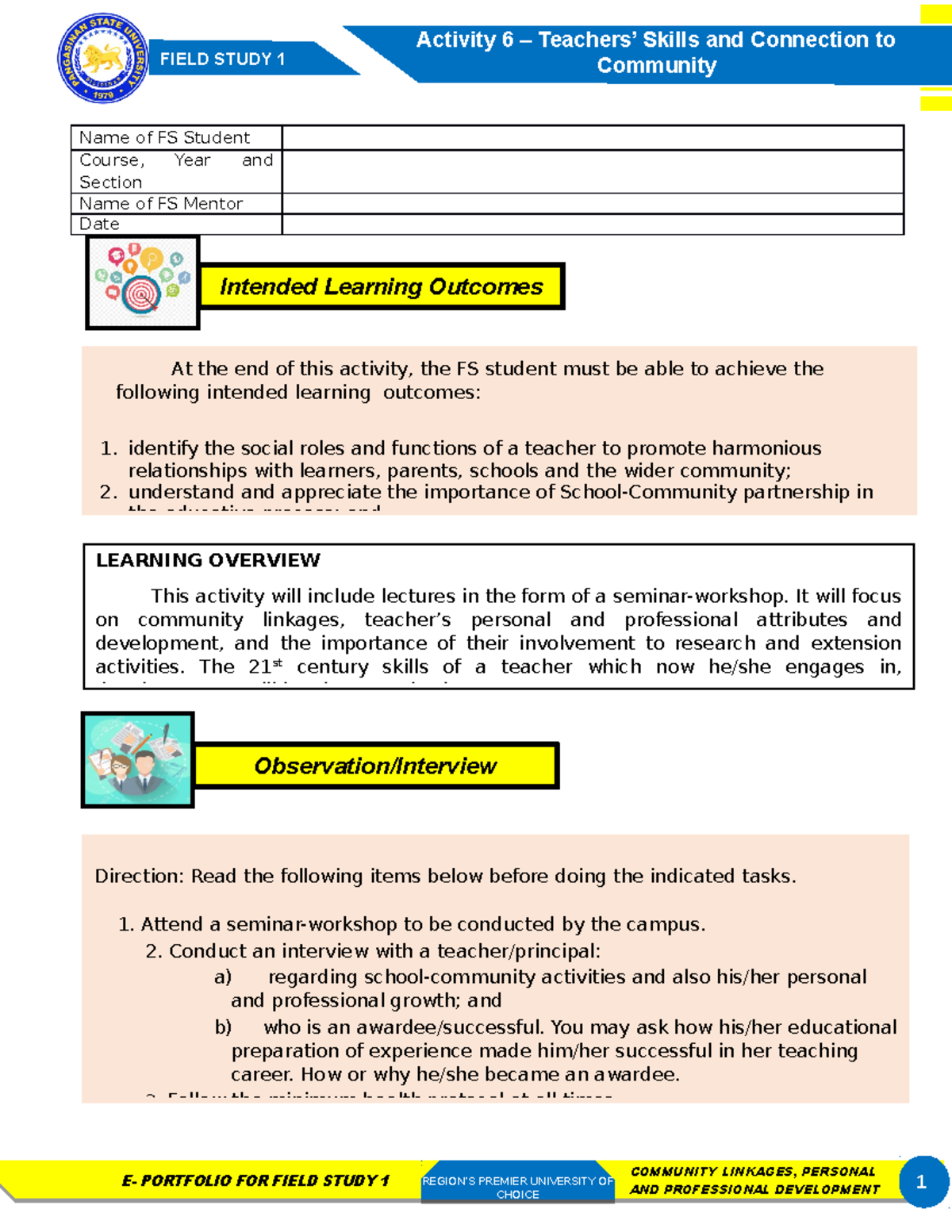 FS1-Activity-6 - Activity sheet - FIELD STUDY 1 E- PORTFOLIO FOR FIELD ...