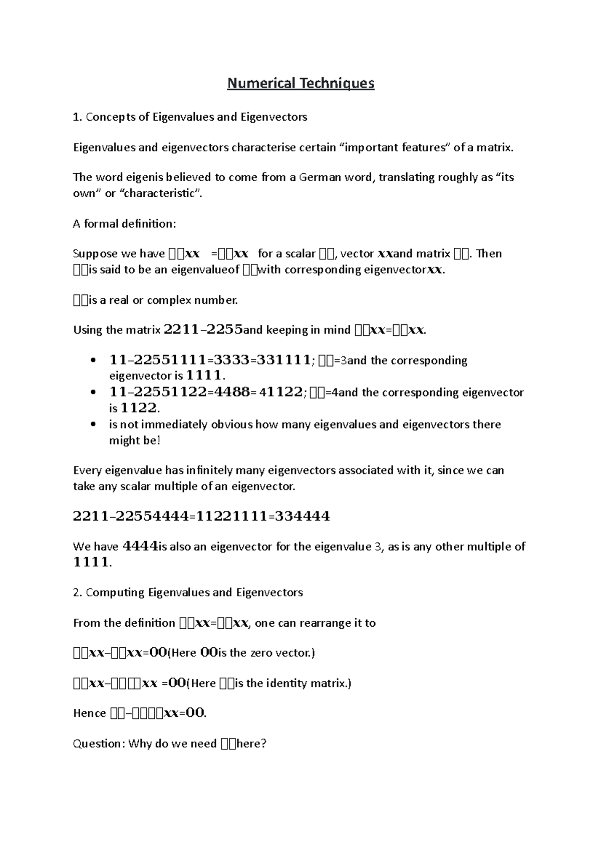 Numerical Techniques - Numerical Techniques Concepts of Eigenvalues and Eigenvectors Eigenvalues ...