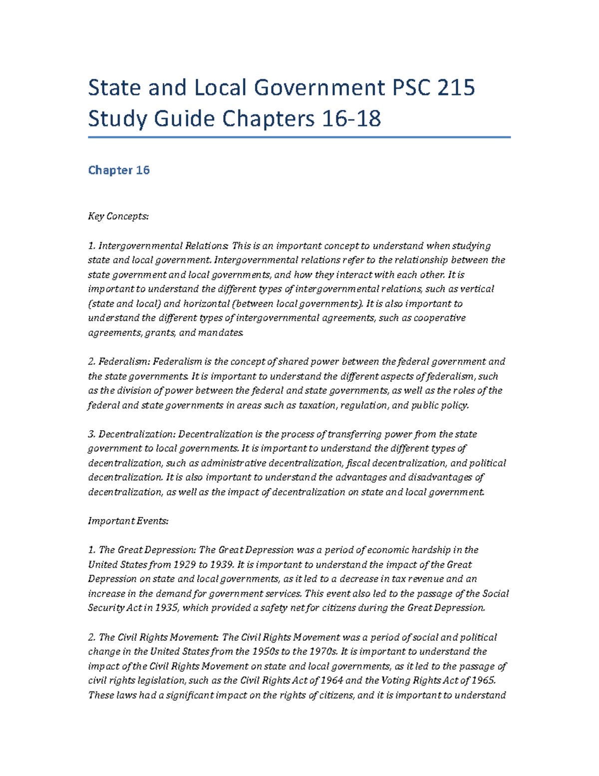 State and Local Government PSC 215 Study Guide Chapters 16-18 ...