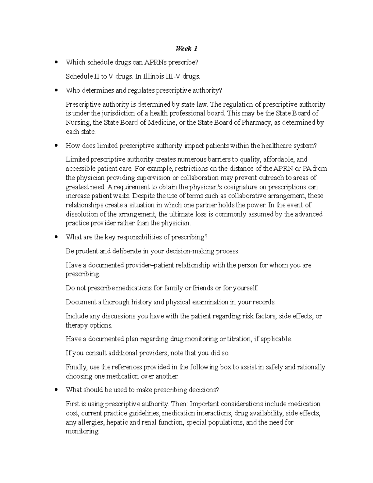 Week 1 study guide answers - Week 1 Which schedule drugs can APRNs ...