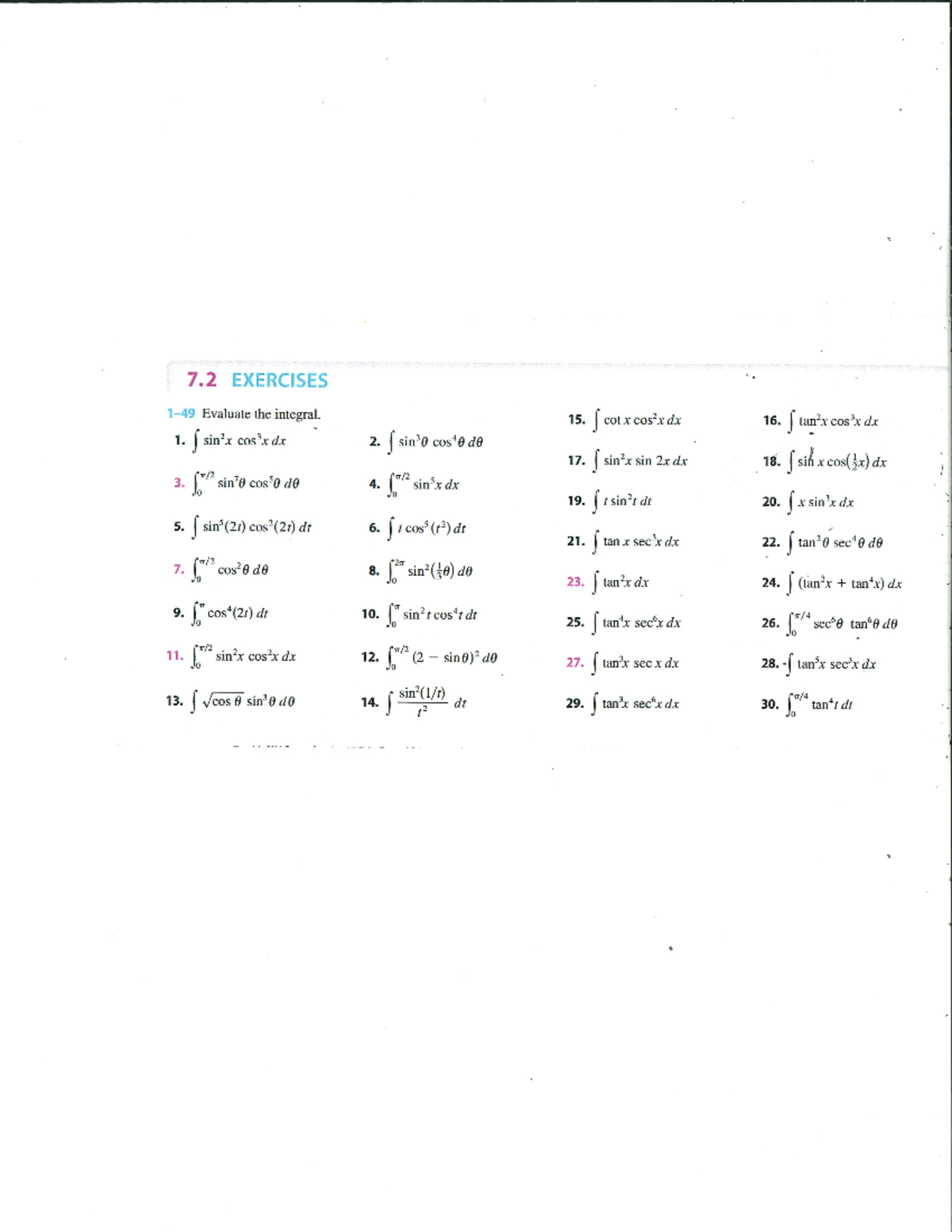Trigonometric Integrals problems - Advanced Mathematics - Studocu
