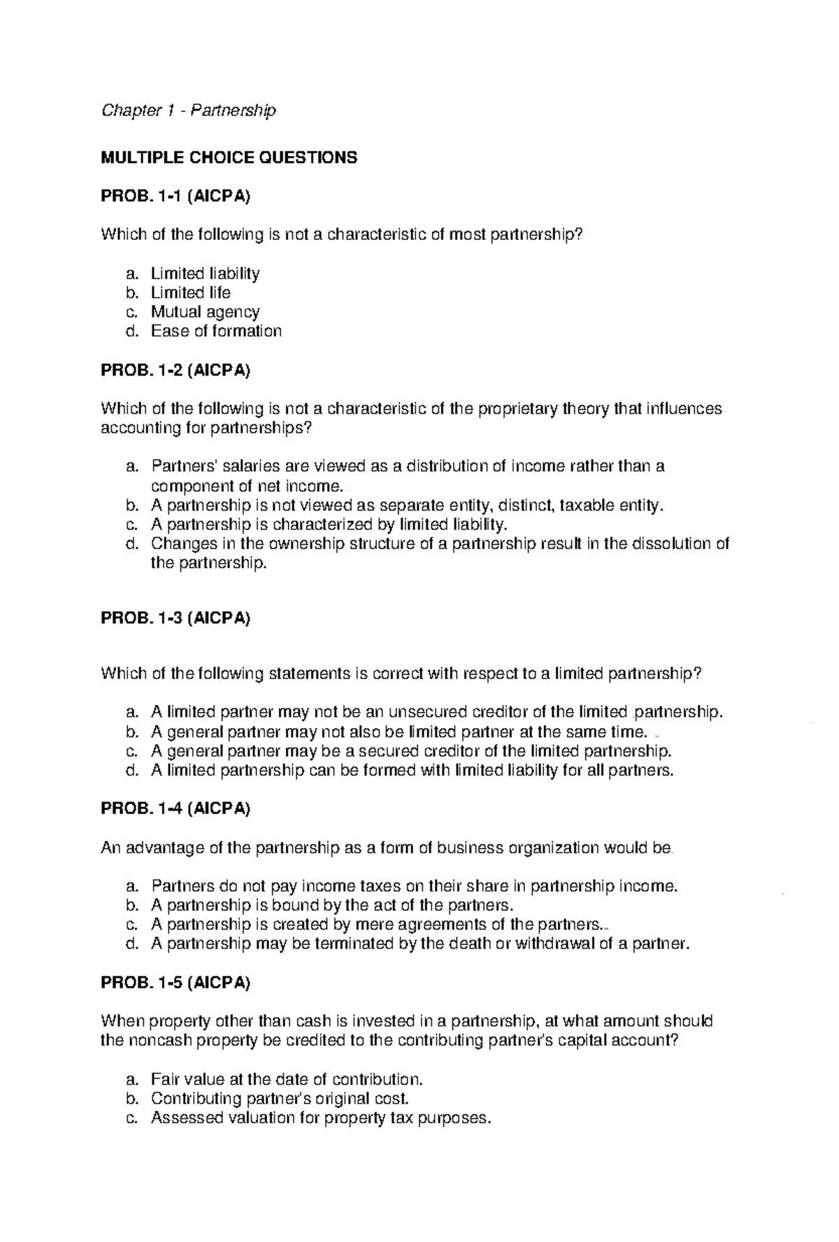 Chapter-1-partnershipdocx compress - Chapter 1 - Partnership MULTIPLE ...