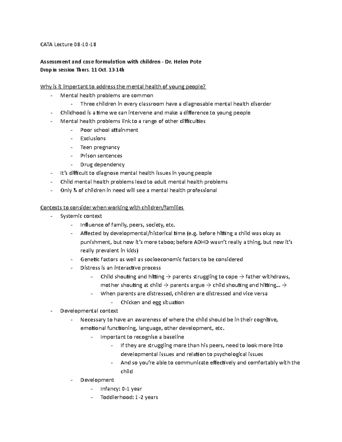 PS5306 Lecture 08-10 - Dr Helen Pote - CATA Lecture 08-10- Assessment ...