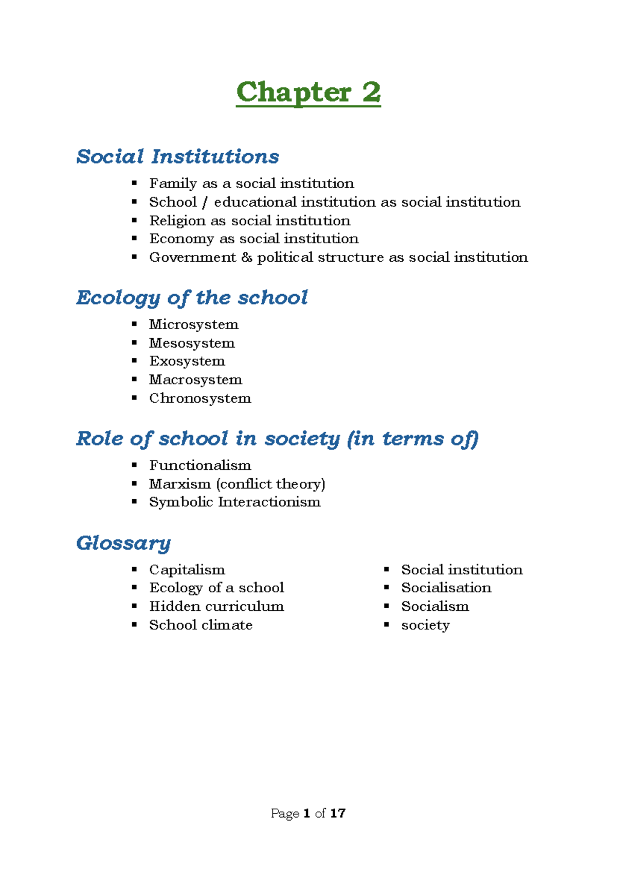 SED2601 only Chapter 2 - Chapter 2 Social Institutions Family as a ...