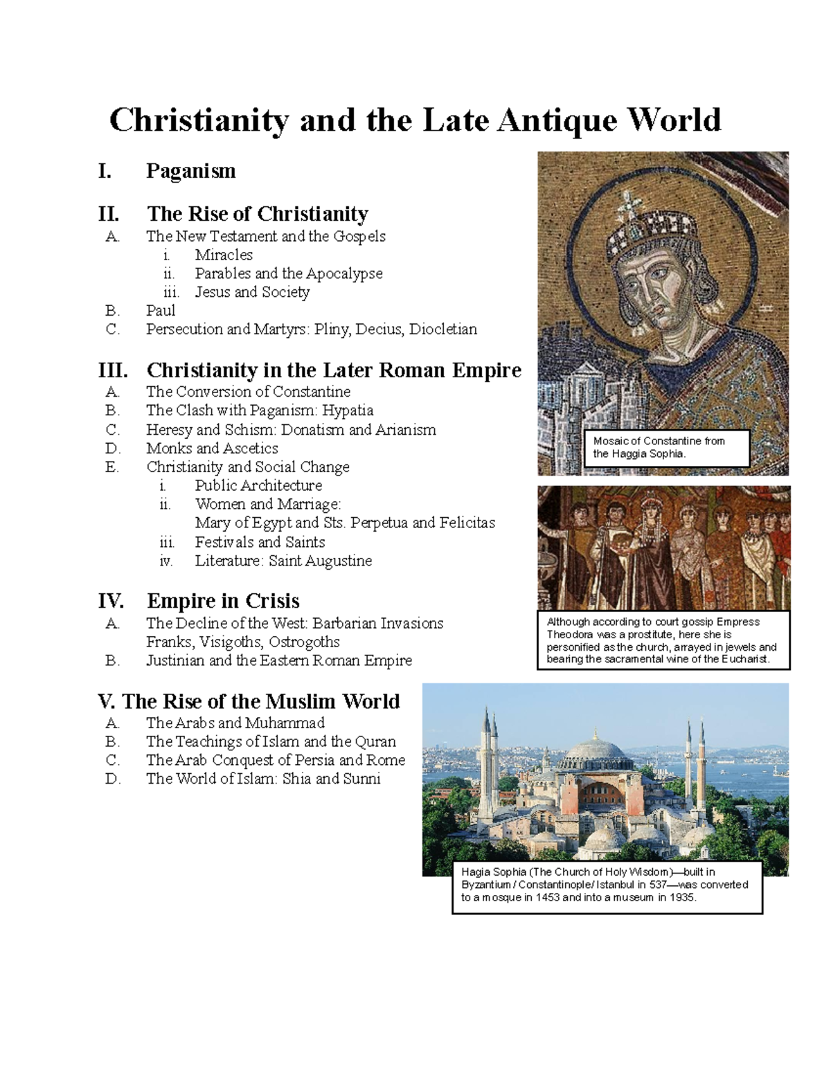Christianity and the Late Antique World Lecture Outline - Christianity ...