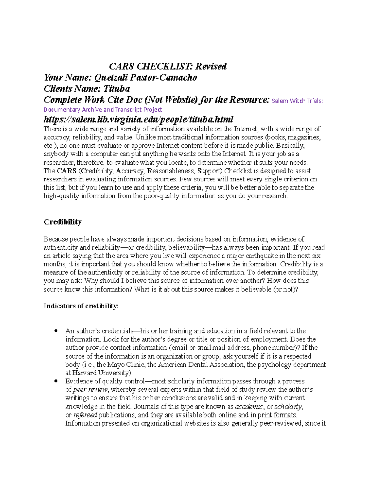 CARS Checklist Revised With Commentary and Worksheet Combined - CARS ...