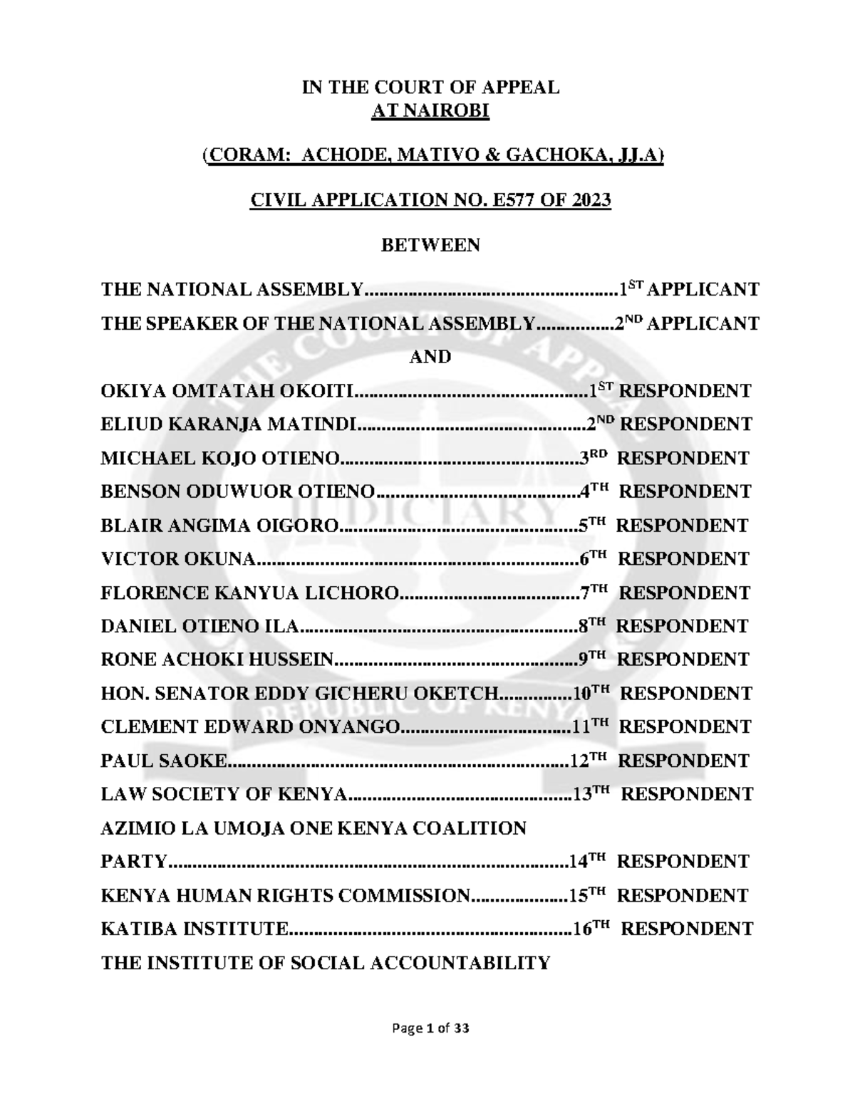 Civil Application NO. NAI E577 OF 2023 Consolidated with NAI E581, NAI ...